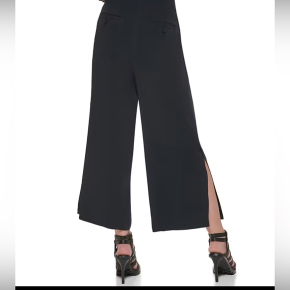 Dkny | Pants & Jumpsuits | Pleated Wide Leg Side Slit Hem Cropped Pants ...